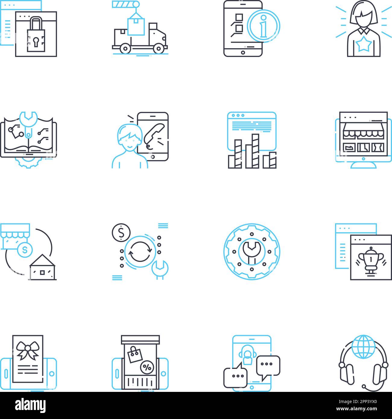 Patron assistance linear icons set. Helpdesk, Guidance, Counseling ...