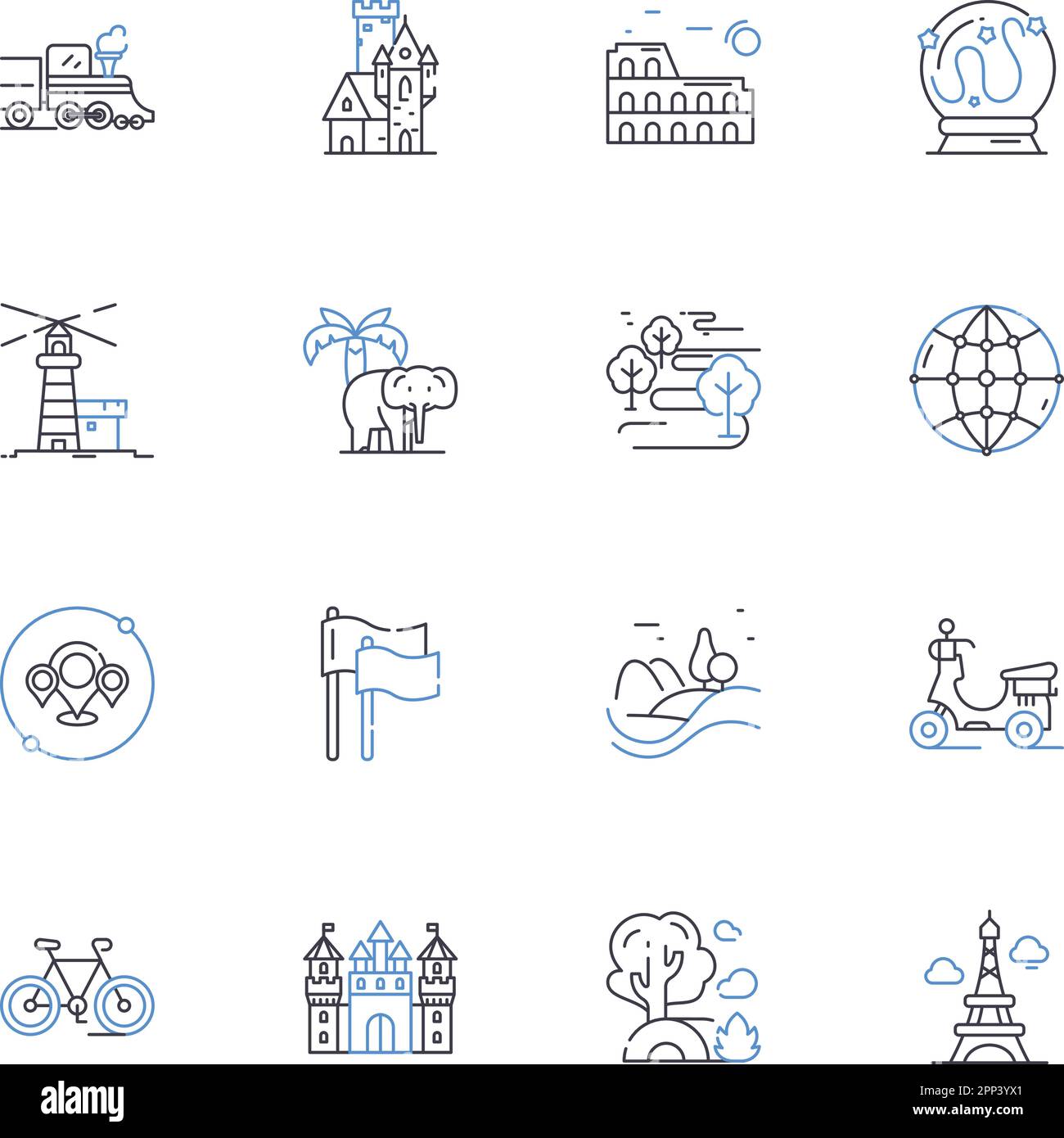 Expeditionary tour line icons collection. Adventure, Exploration, Trek ...