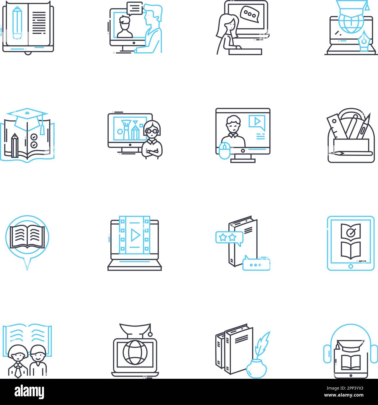 Blog writing linear icons set. content, inspiration, structure ...