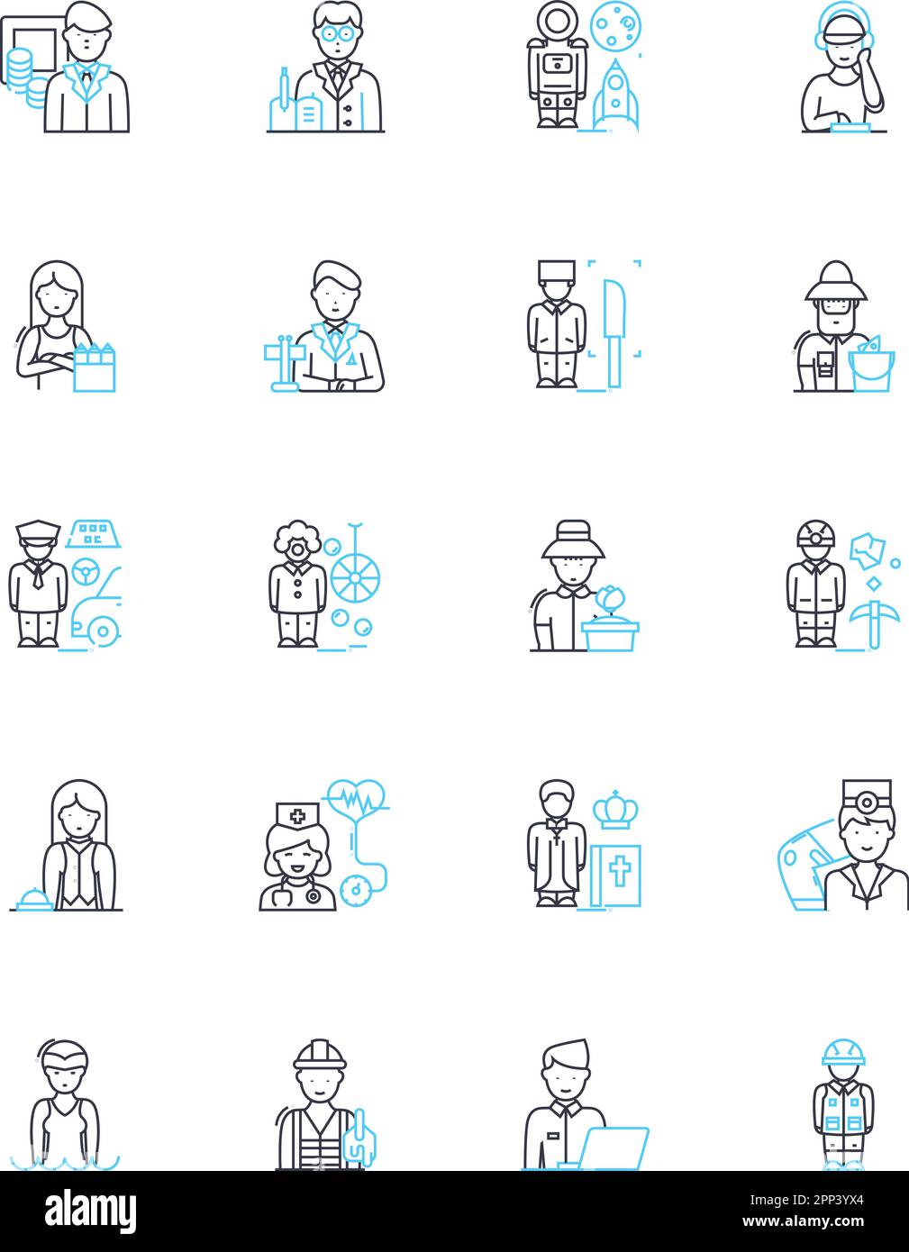 Career choices linear icons set. Vocation, Ambition, Occupation ...