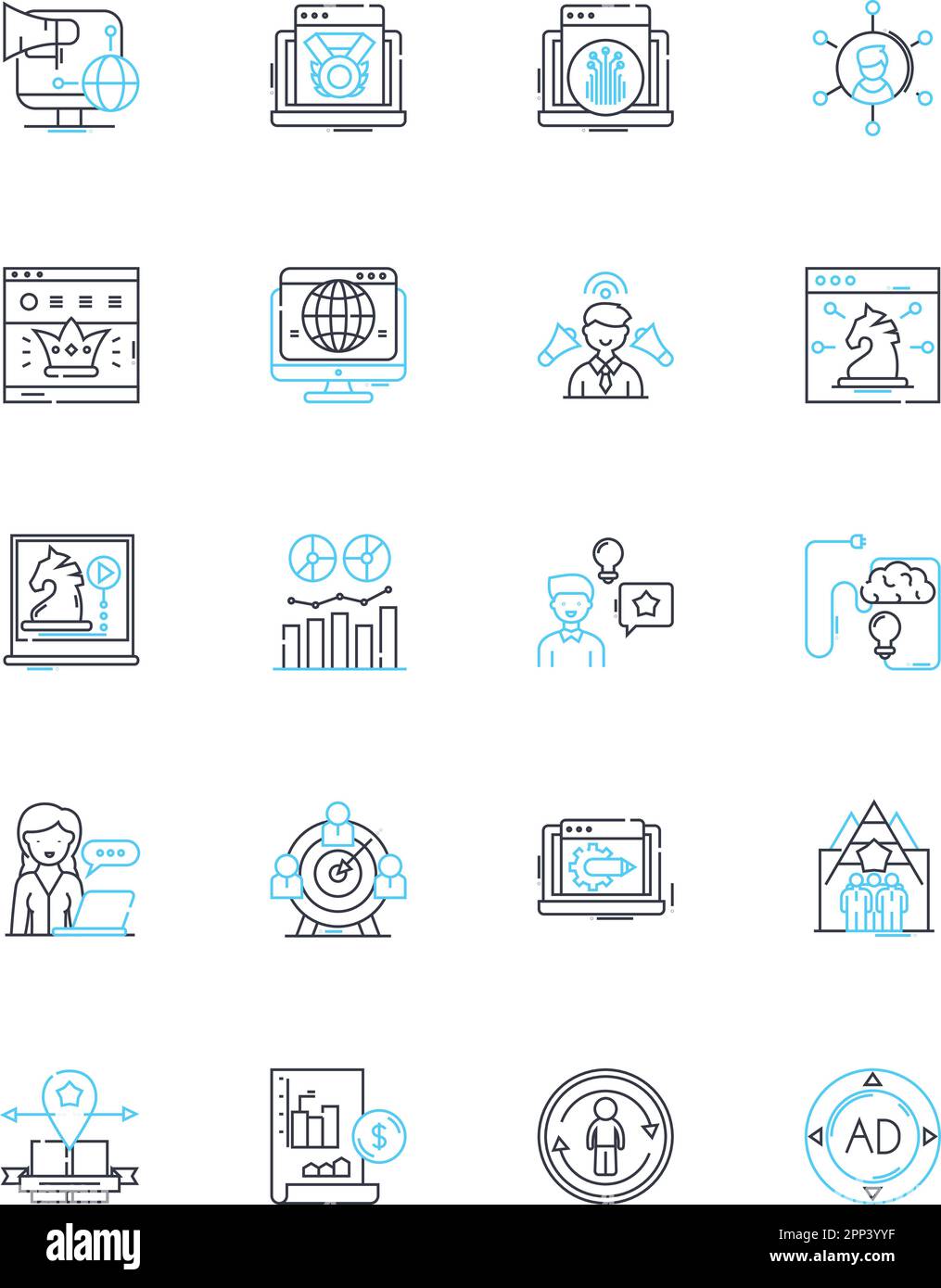 Influencer outreach linear icons set. Partnership, Collaboration ...