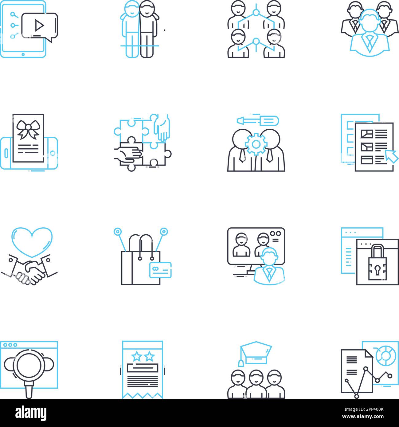 User engagement linear icons set. Interaction, Participation, Communication, Involvement ...
