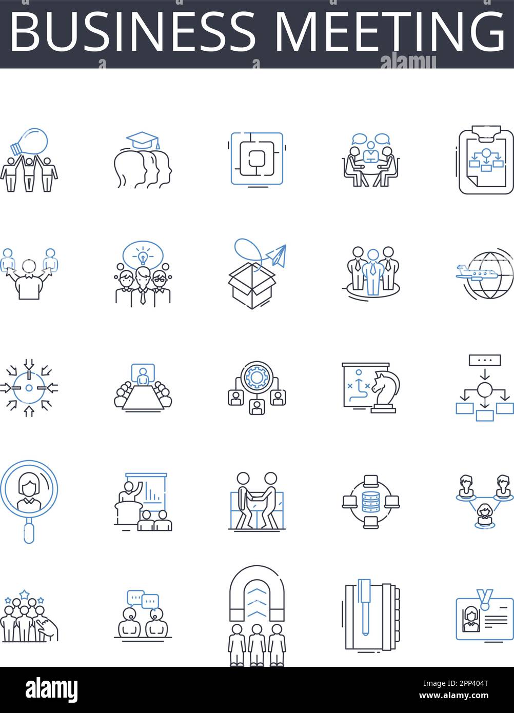 Business meeting line icons collection. Team building, Board meeting, Sales pitch, Conference ...