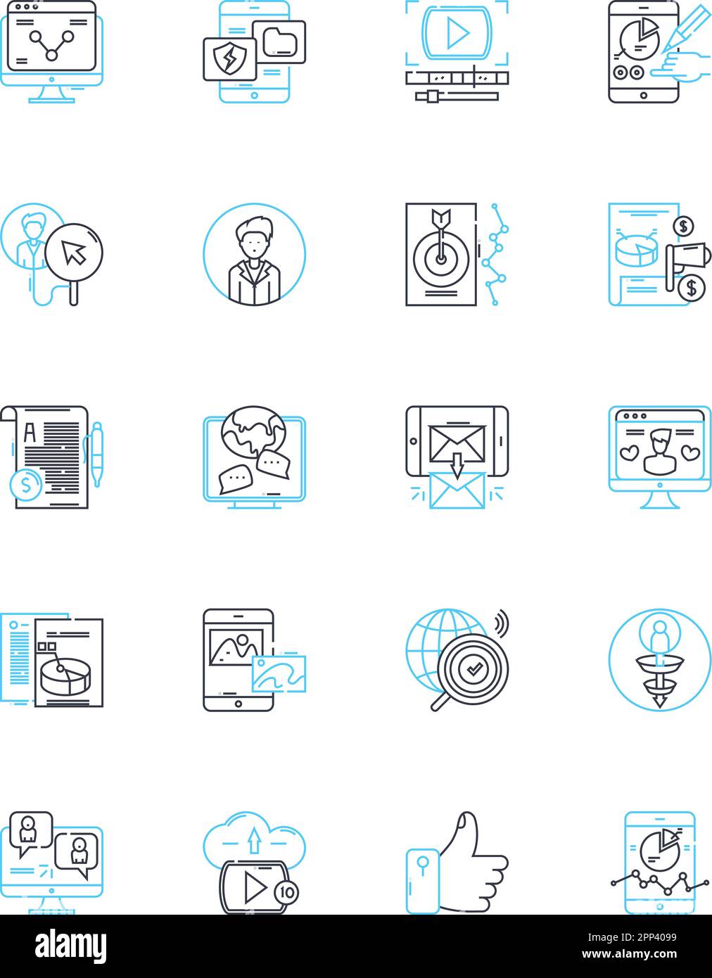 Cyber platforms linear icons set. Social, Nerking, Community, Messaging ...
