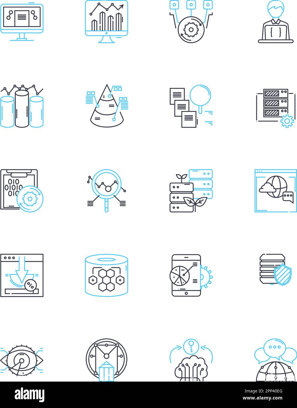 Cybersecurity Linear Icons Set Encryption Firewall Malware Virus