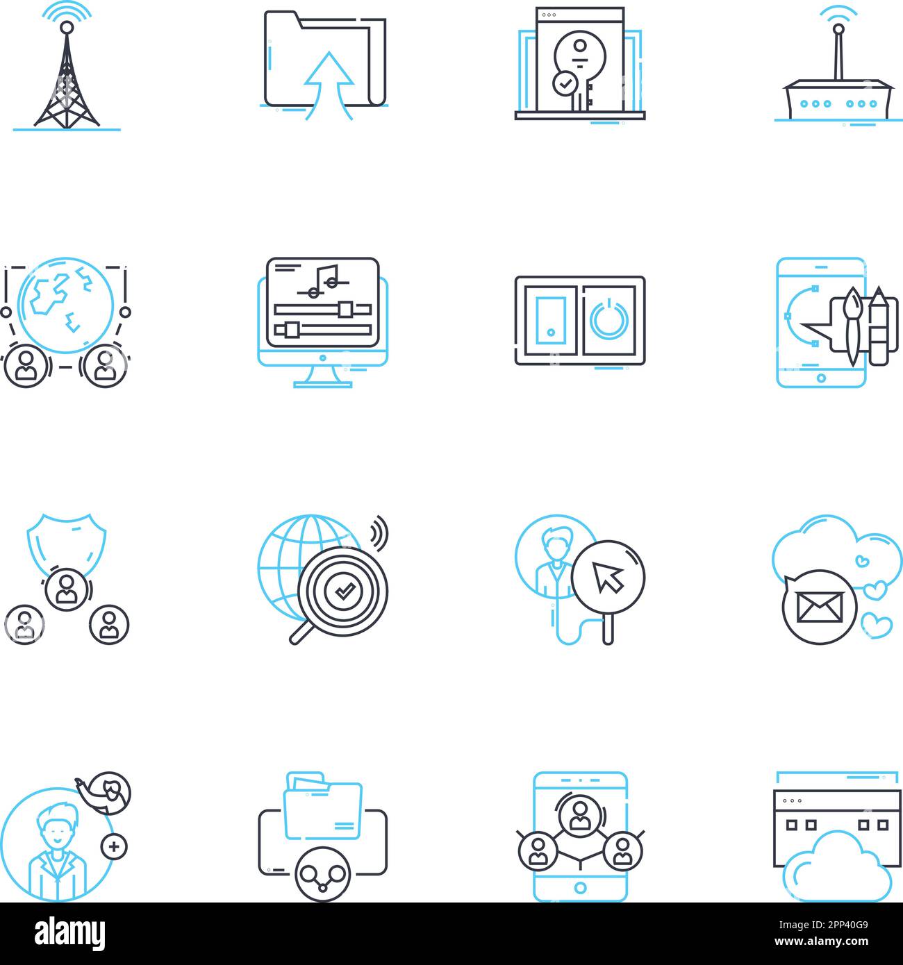 Web 20 linear icons set. Social, Collaborative, User-generated ...