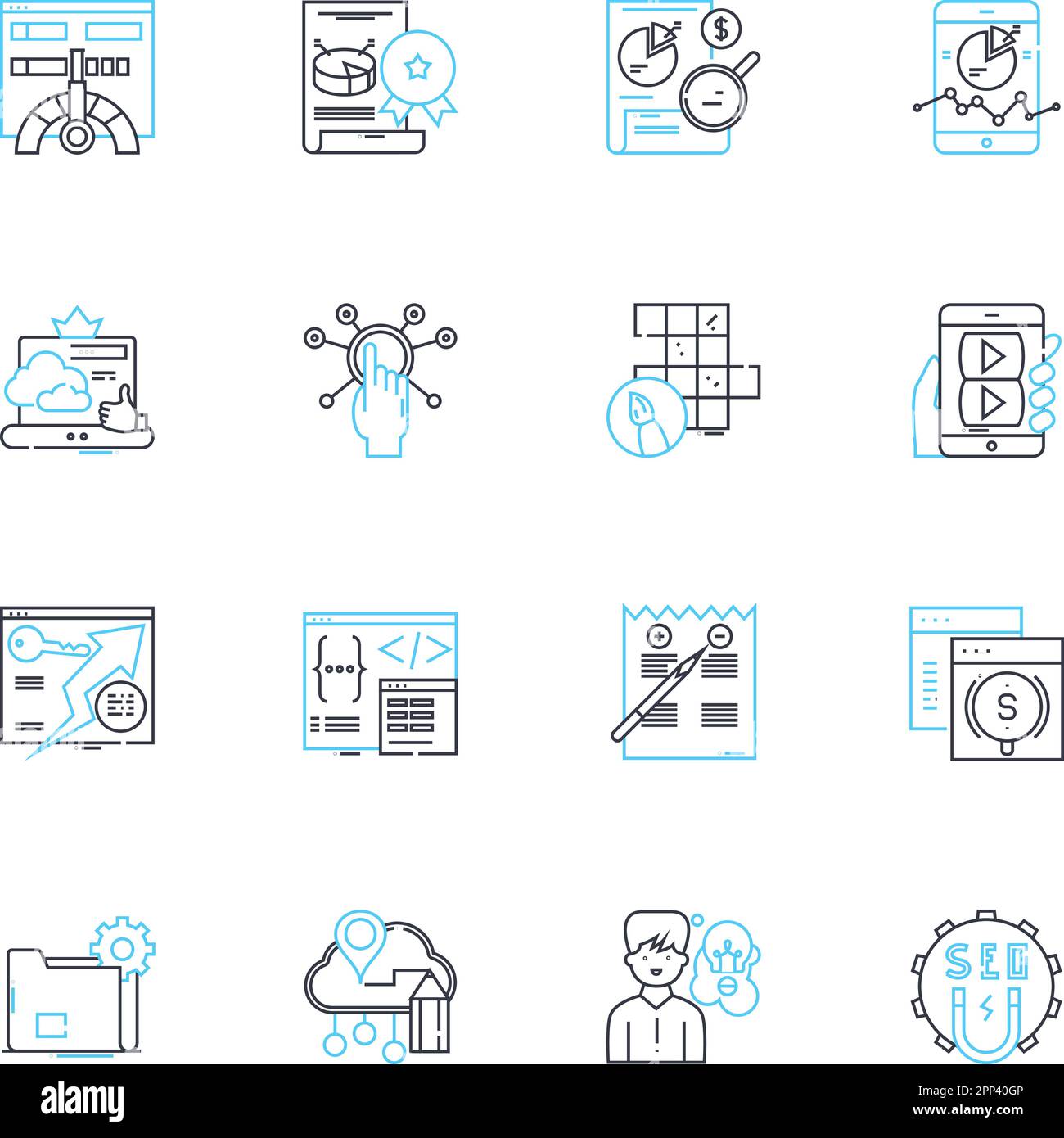 Promotional business linear icons set. Advertising, Marketing, Branding ...
