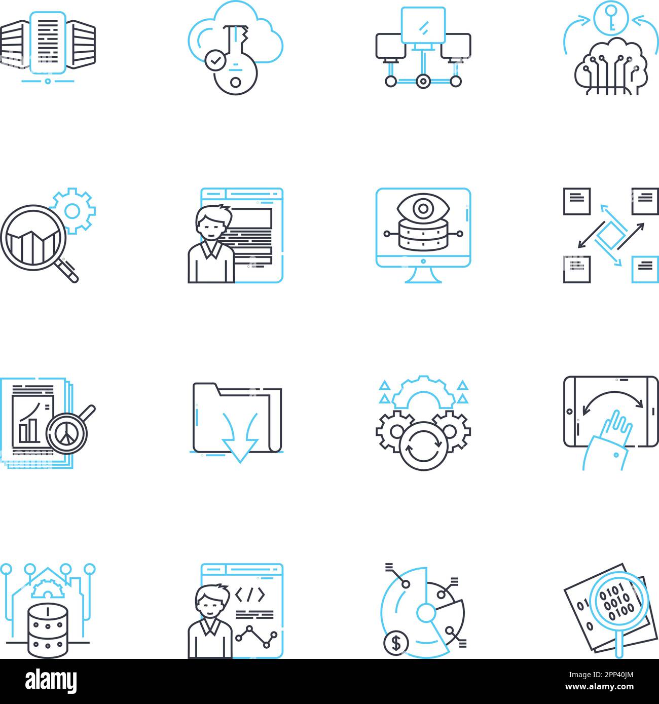 Information governance linear icons set. Compliance, Security, Risk, Governance, Records ...