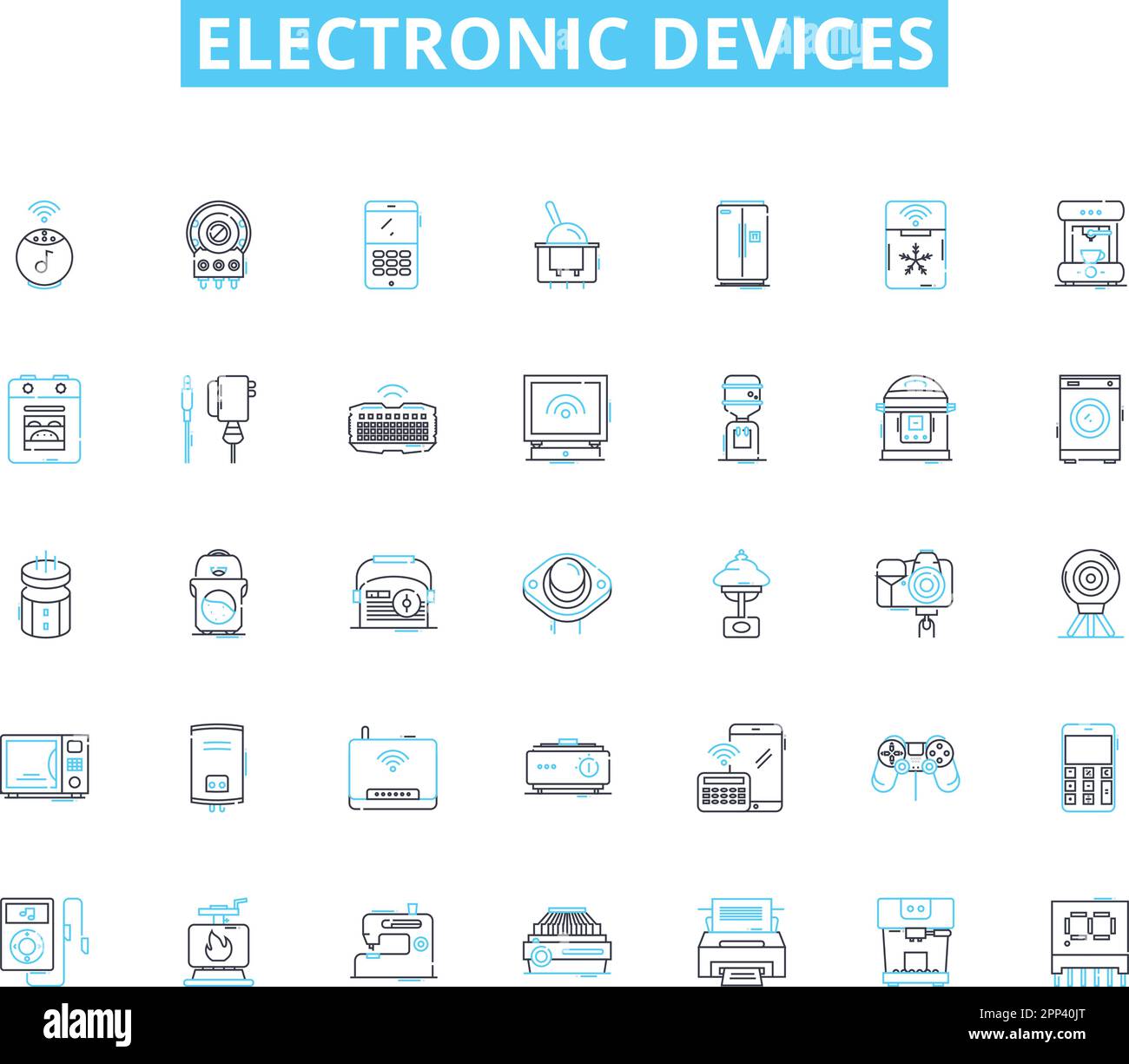 Electronic Devices Linear Icons Set Smartph Tablet Laptop Desktop