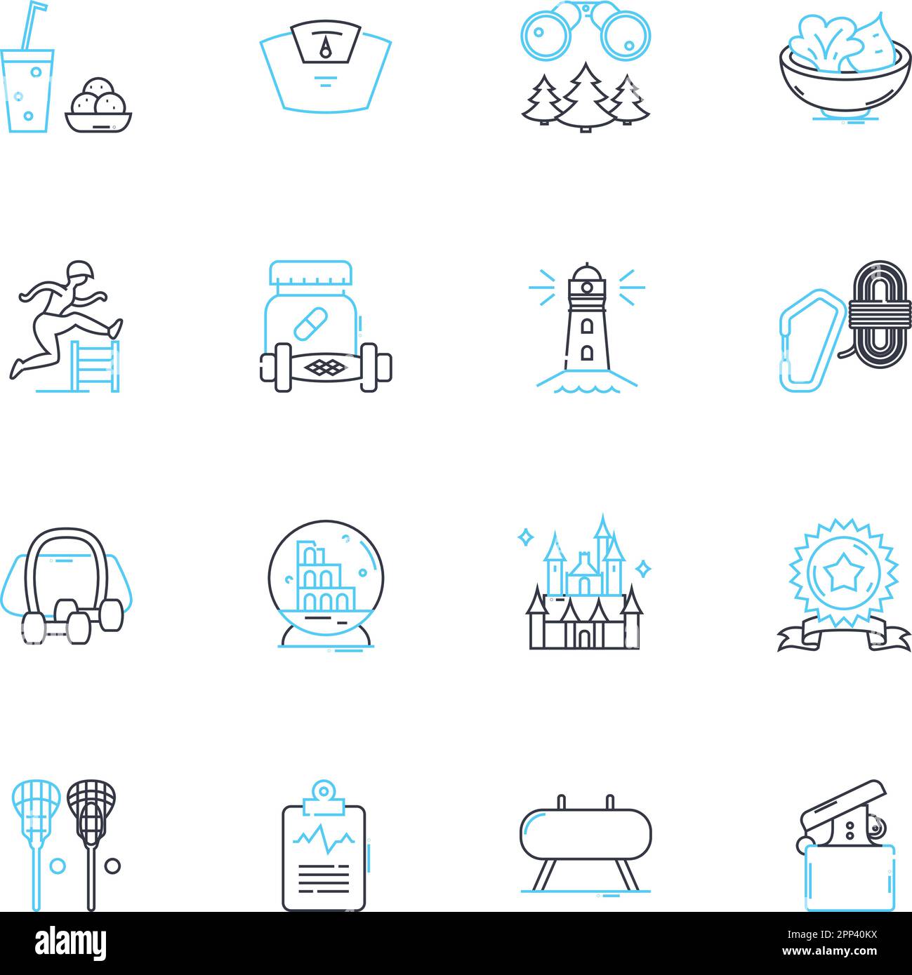 Adventure trips linear icons set. Expedition, Trekking, Safari, Rafting ...