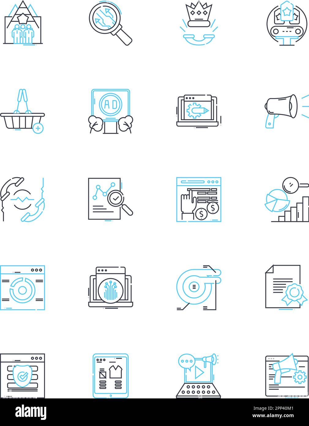 Email media linear icons set. Inbox, Compose, Send, Receive, Attachments, Drafts, Spam line ...