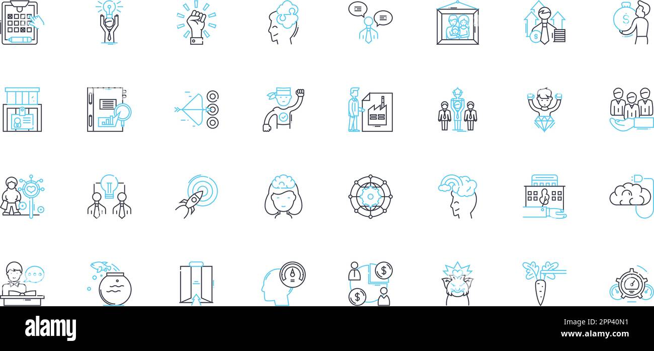 Personal success linear icons set. Ambition, Tenacity, Discipline ...