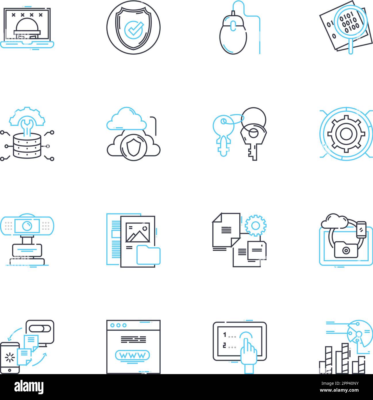 Digital Cybersecurity Linear Icons Set Encryption Firewall Malware Passwords Intrusion