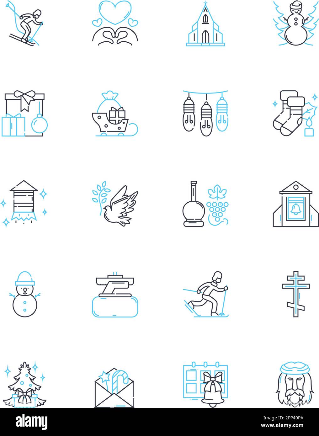 Holiday cheer linear icons set. Mistletoe, Eggnog, Frosty, Jolly ...