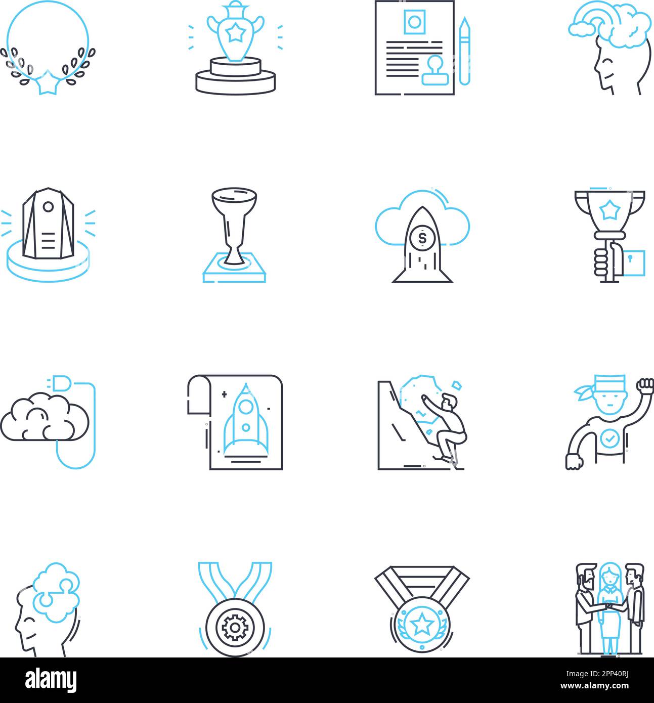 Gain and prize linear icons set. Reward, Bonus, Victory, Triumph ...