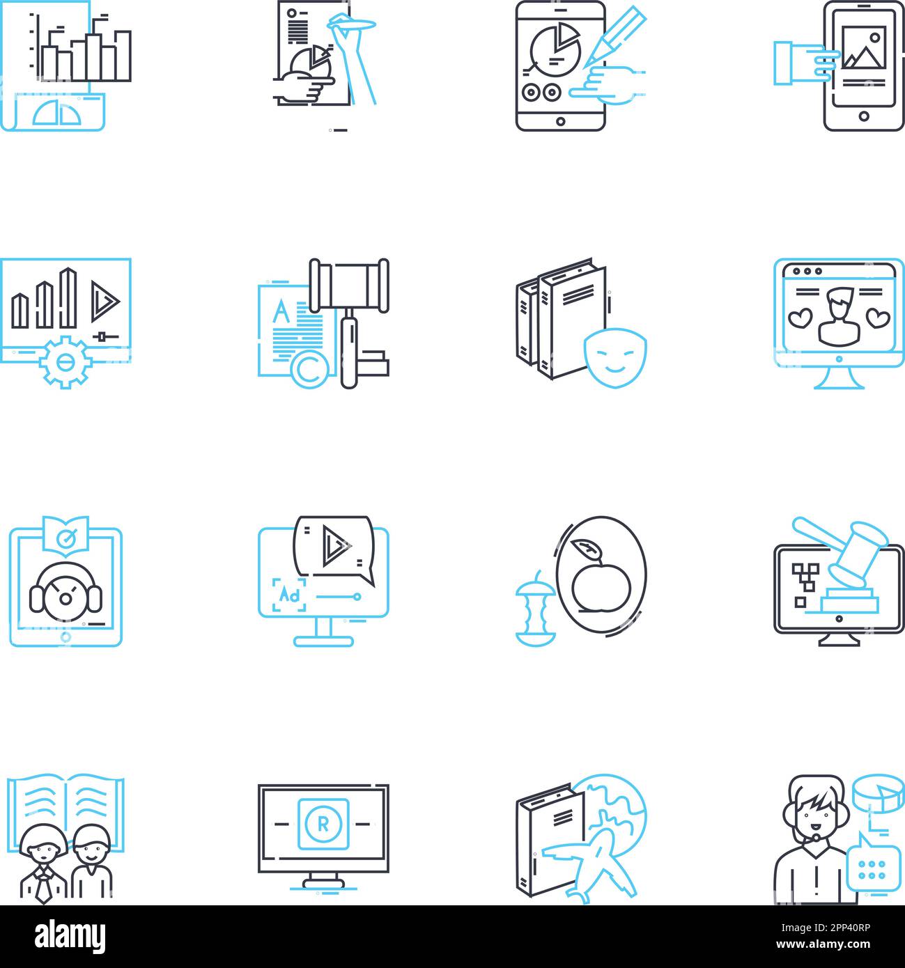 Publicity linear icons set. Exposure, Promote, Coverage, Awareness ...