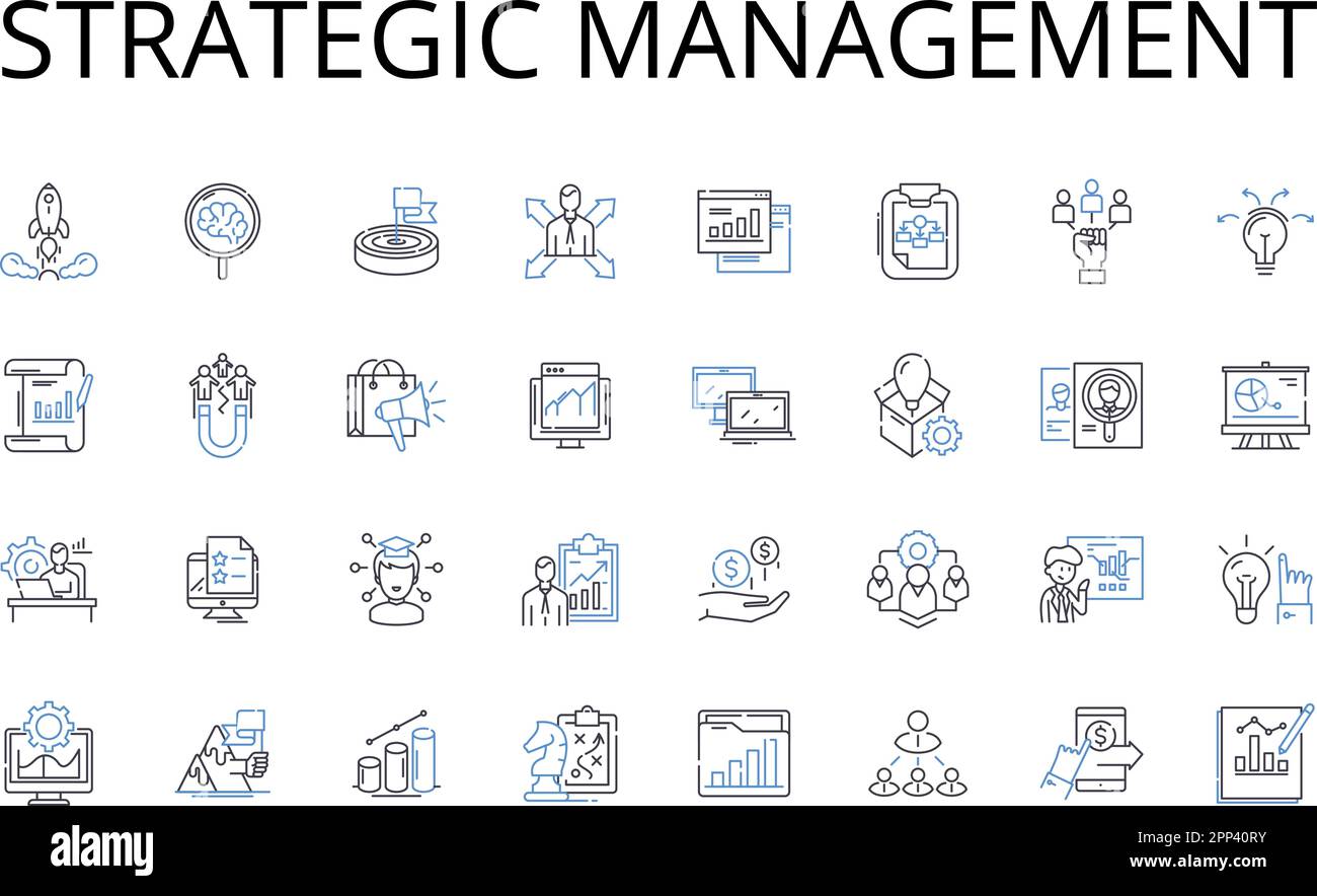 Strategic management line icons collection. Organizational leadership ...