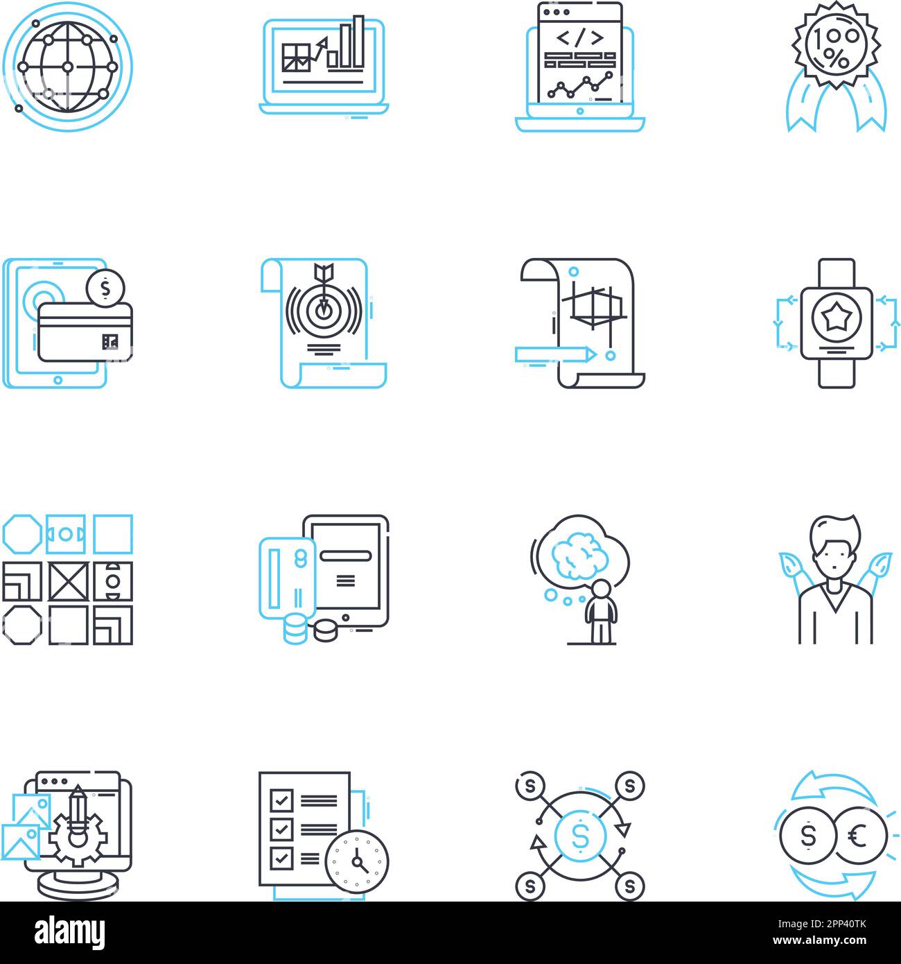 Financial ventures linear icons set. Investment, Profit, Portfolio ...