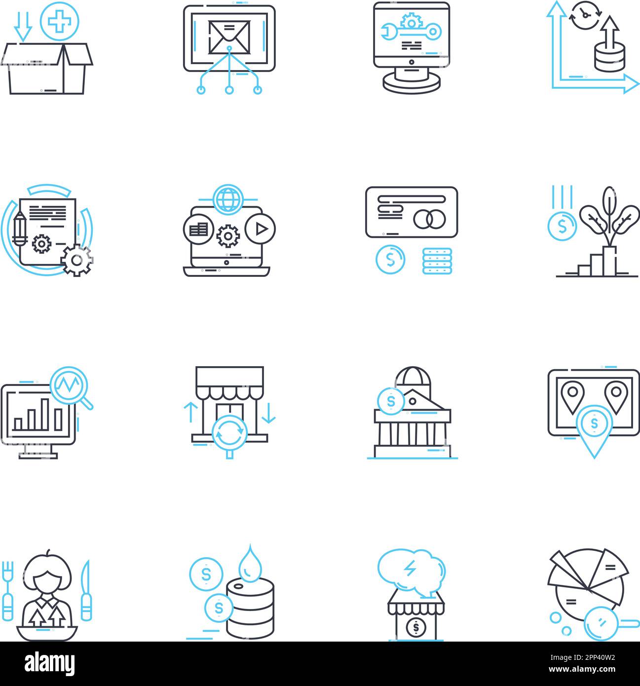 Financial Management linear icons set. Budgeting, Planning, Investment, Cashflow, Forecasting ...