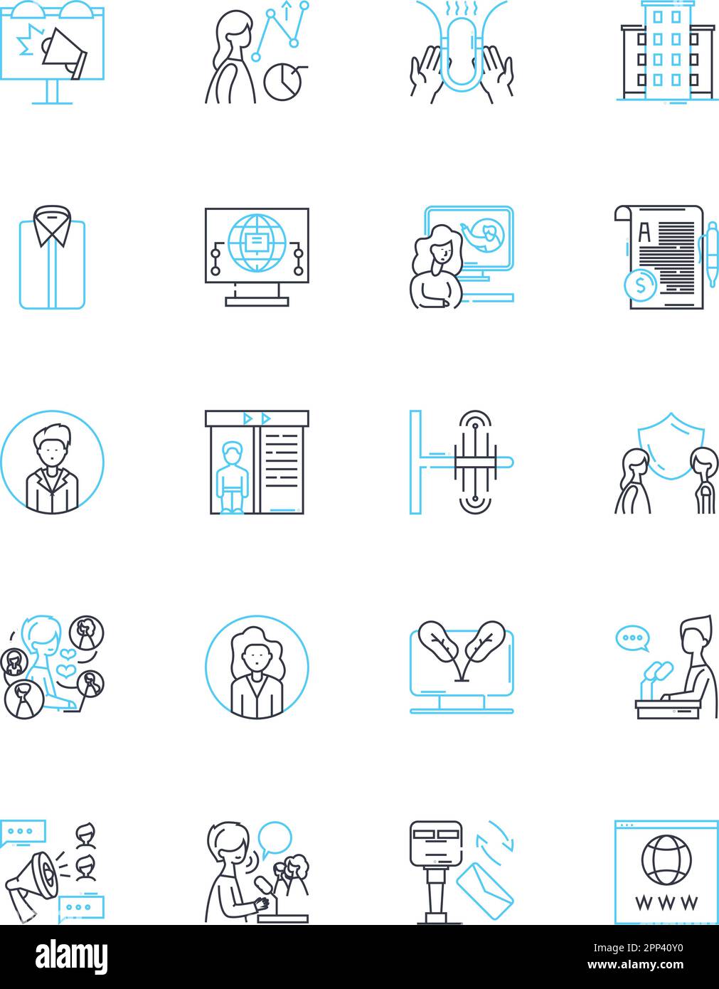 Marketing communication linear icons set. Advertising, Branding ...