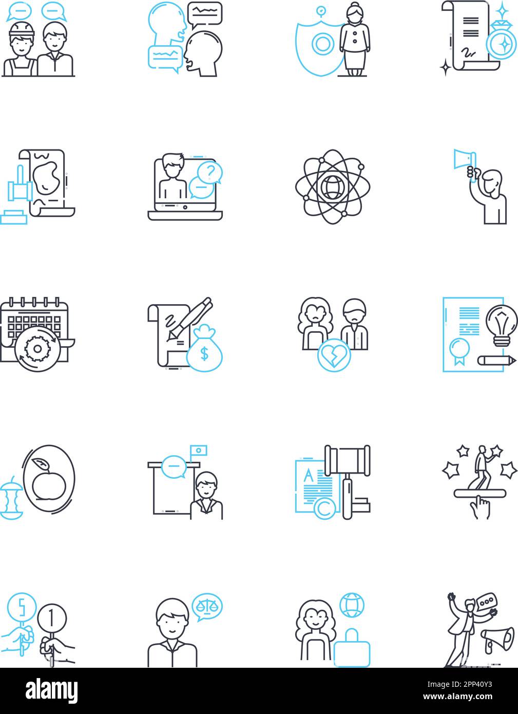Legal entitlements linear icons set. Rights, Privileges, Benefits ...