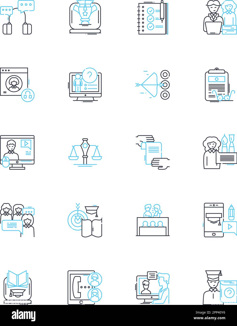 Virtual classes linear icons set. Virtuality, E-learning, Technology ...
