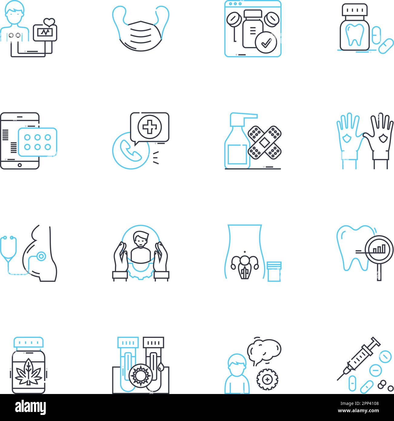 Primary care linear icons set. diagnosis, prevention, treatment ...