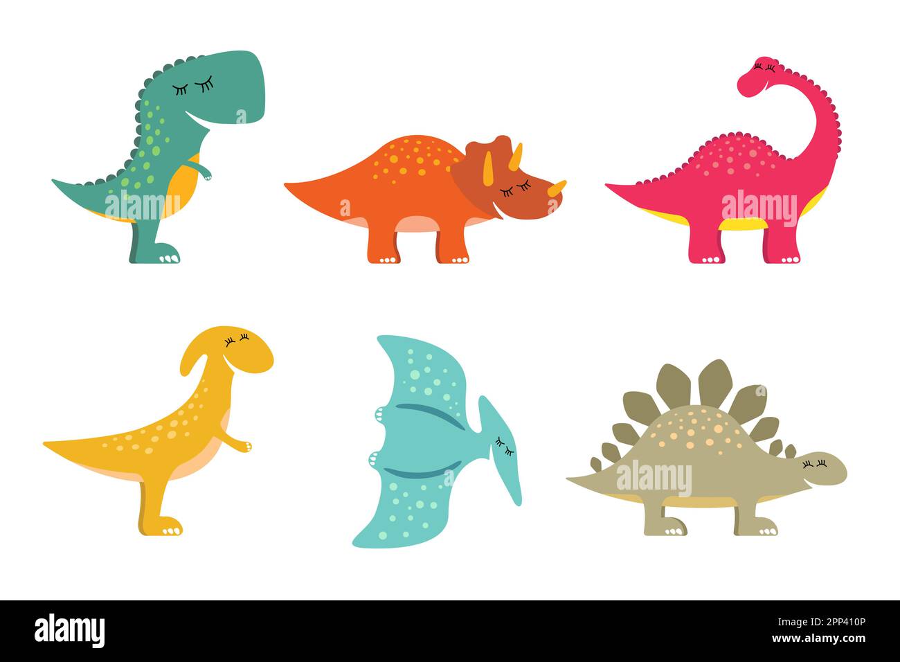 Cute colourful dino set. Kind smiling dinosaur collection. Cartoon ...