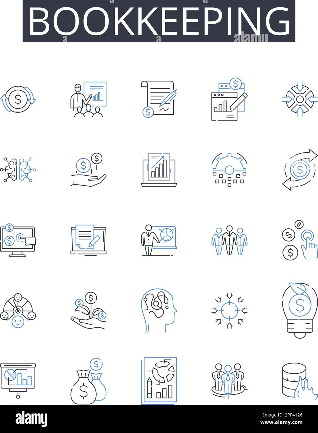 Bookkeeping line icons collection. Accounting, Taxation, Financial ...
