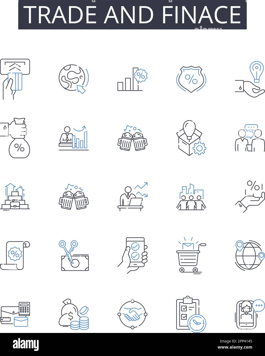 Trade and finace line icons collection. Commerce, Business ...