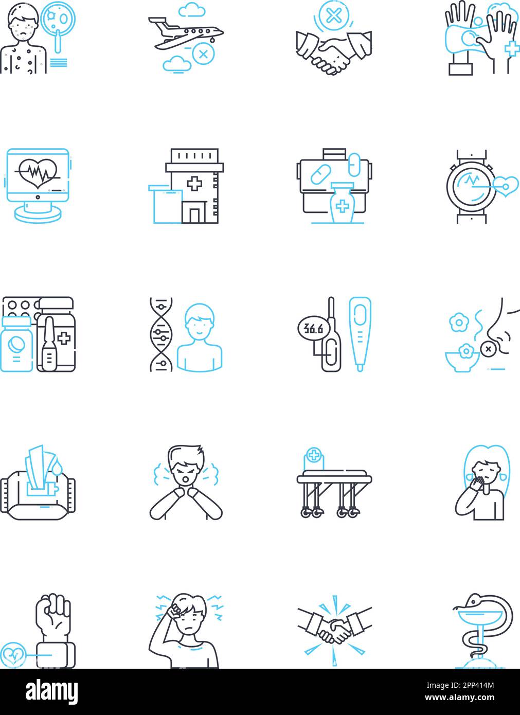 Respiratory illness care linear icons set. Asthma, Bronchitis, COPD ...