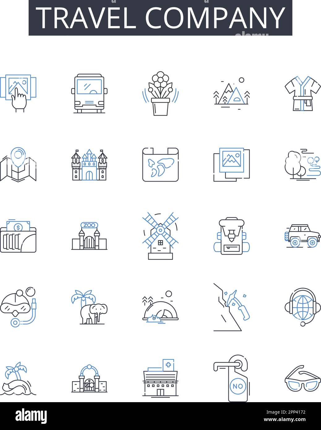 Travel company line icons collection. Adventure agency, Tour operator ...