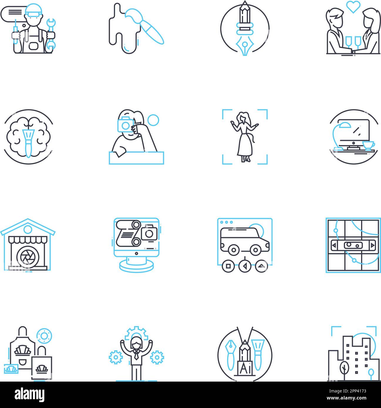 Calligraphy linear icons set. Flourish, Script, Ink, Penmanship ...