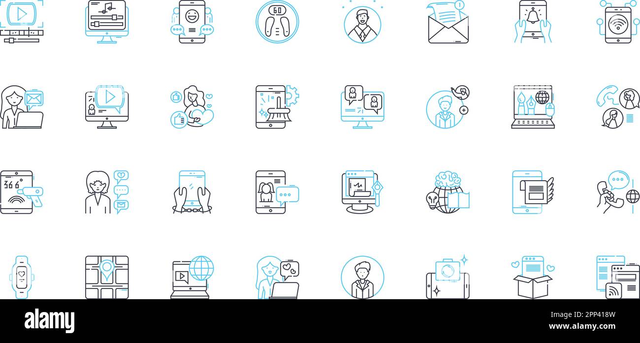 Social strategy linear icons set. Engagement, Conversations, Branding ...
