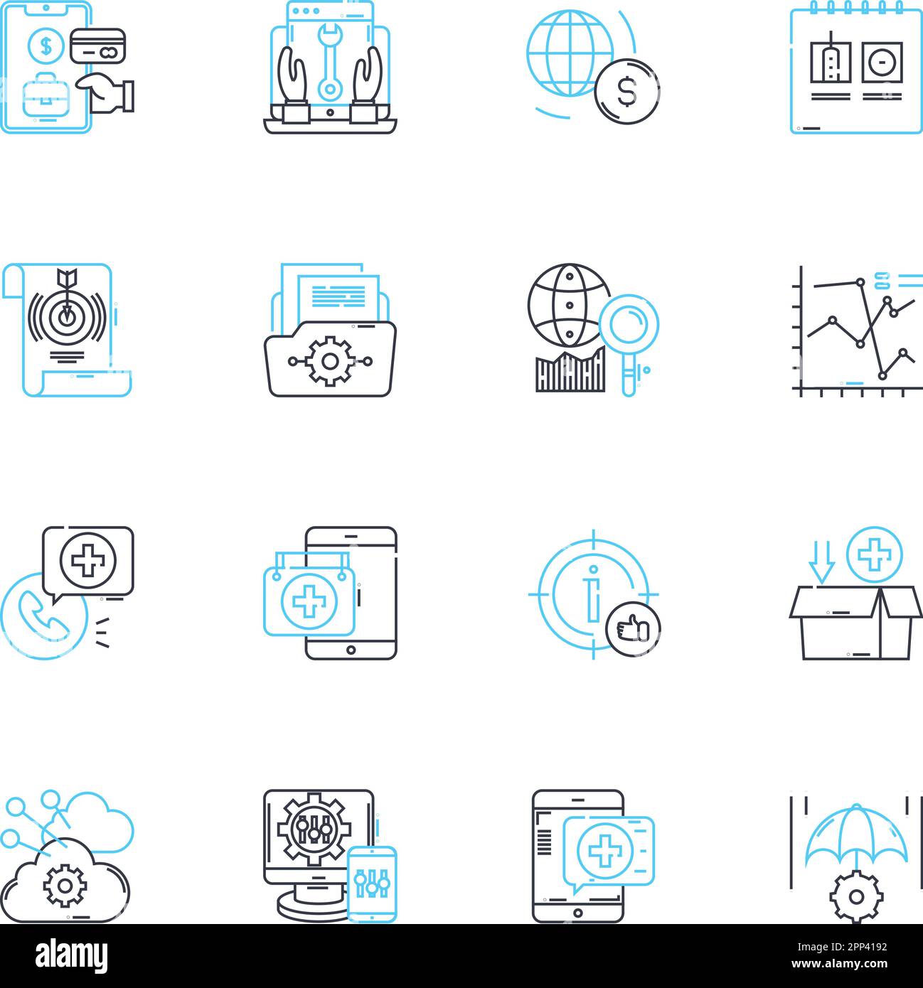 Digital sales linear icons set. E-commerce, Online marketing, Conversion, Engagement, Social ...