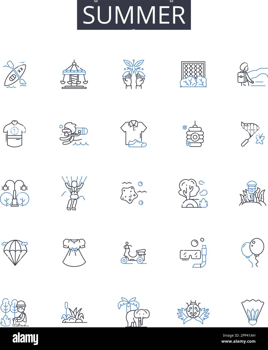 Summer Line Icons Collection Heatwave Sunshine High Temps Beach