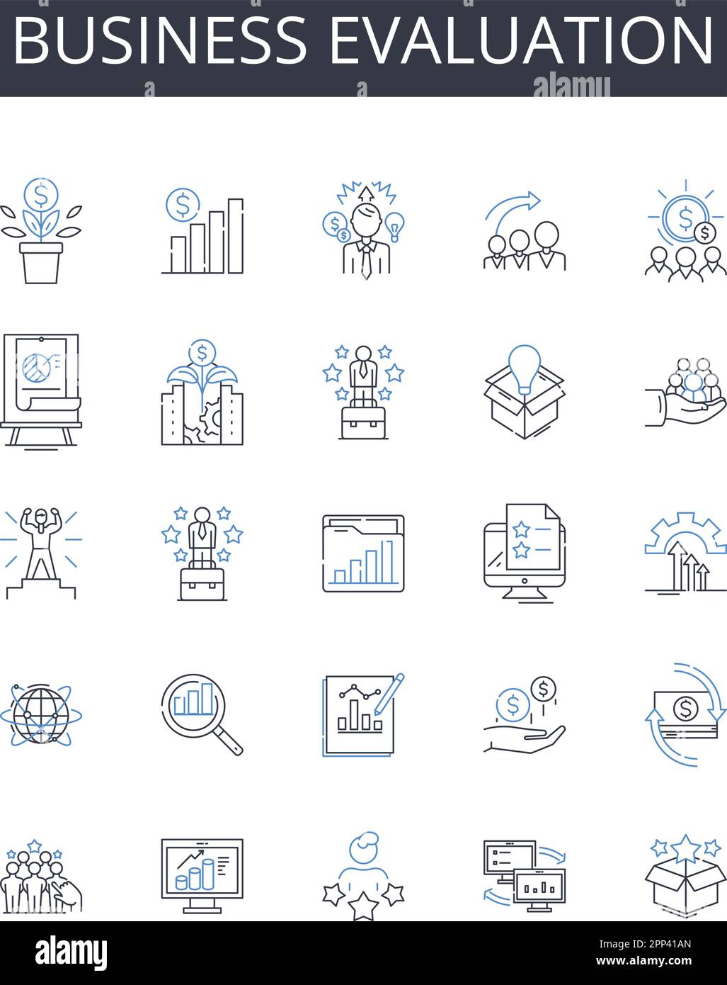 Business evaluation line icons collection. Economic analysis, Market assessment, Financial ...