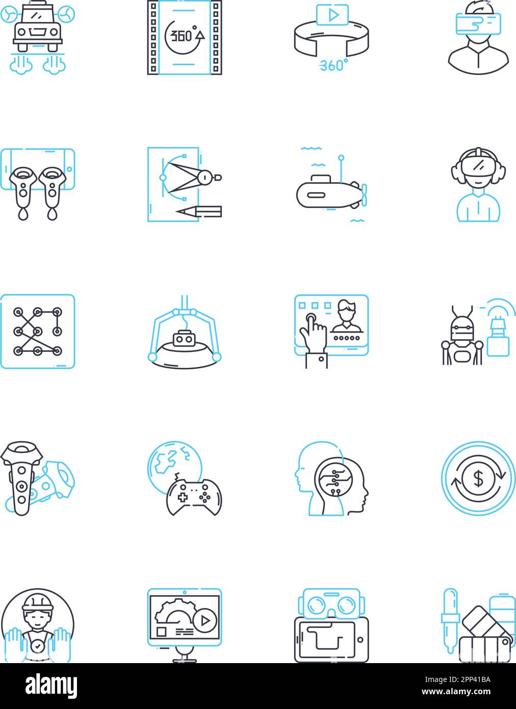 High Tech Linear Icons Set Innovation Automation Virtuality Nanotechnology Augmentation