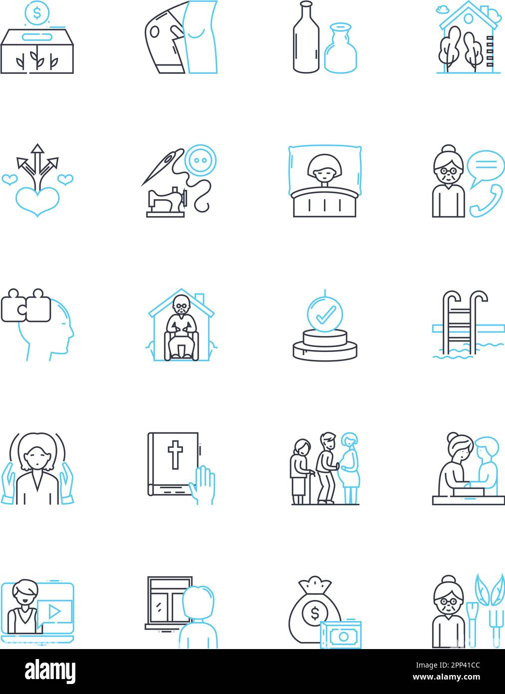 Mature living linear icons set. Retirement, Wisdom, Experience, Aging ...