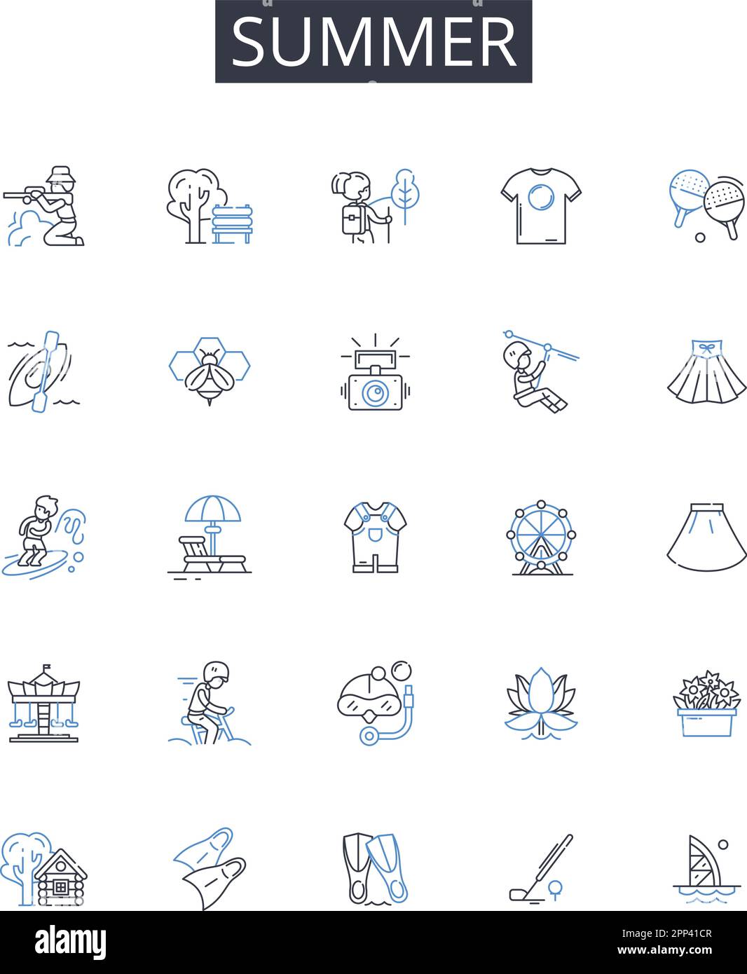 Summer Line Icons Collection Heatwave Sunshine High Temps Beach