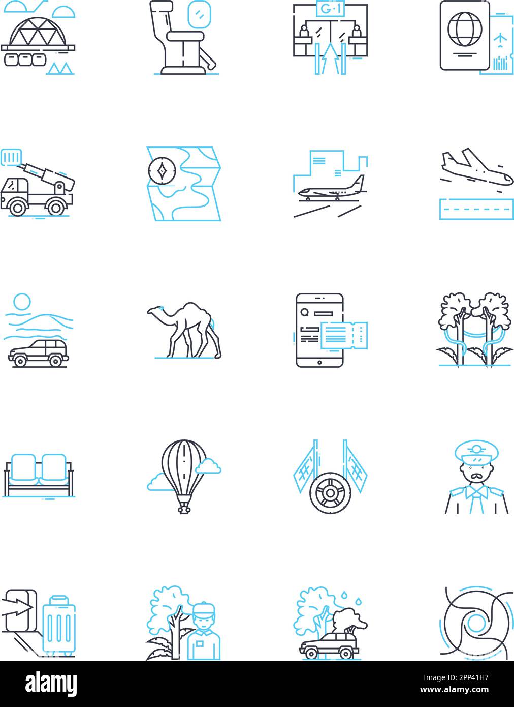 Heliport linear icons set. chopper, aviation, rotorcraft, takeoff ...