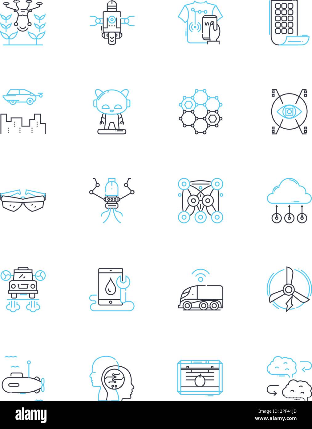 High-tech advancements linear icons set. Robotics, D printing ... High-tech advancements linear icons set. Robotics, D printing ...