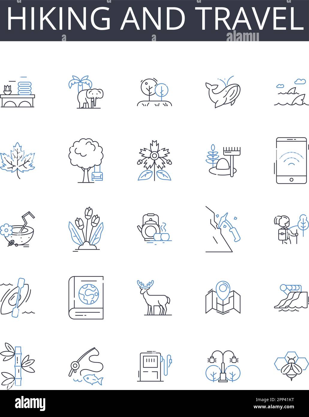 Hiking and travel line icons collection. Adventure escape, Boating ...