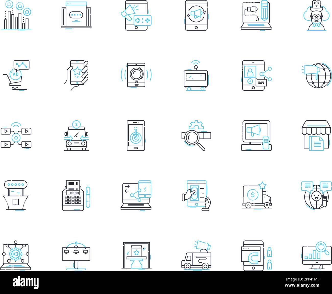 Promotion campaigns linear icons set. Marketing, Advertising, Branding ...