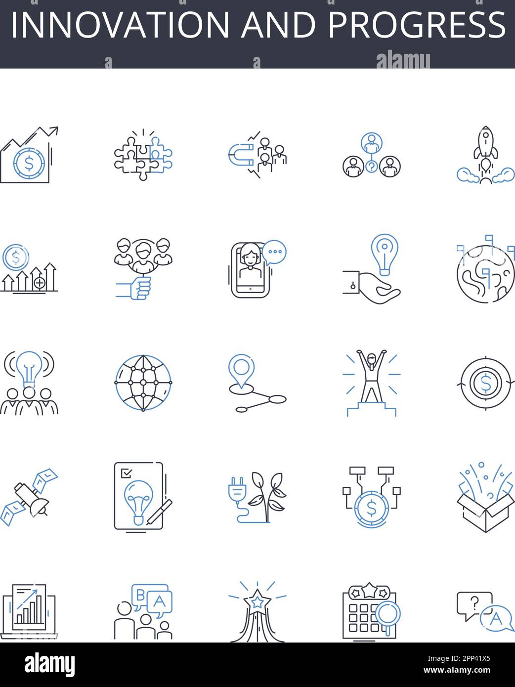 Innovation and progress line icons collection. Improvement, Advancement, Development ...