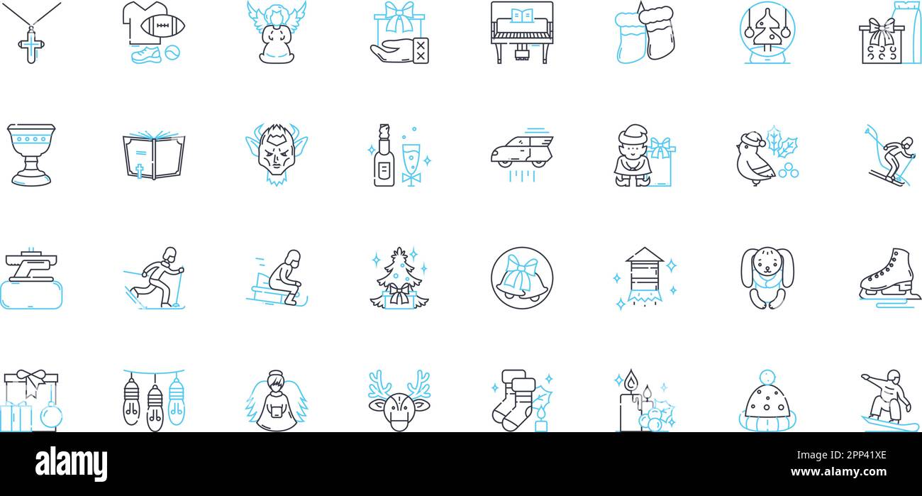 Xmas break linear icons set. Celebration, Family, Friends, Relaxation ...