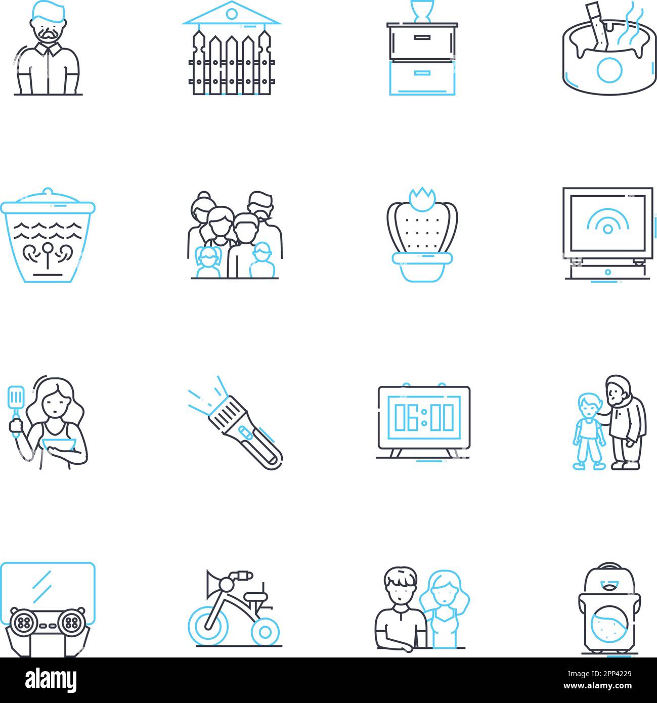 Domestic companions linear icons set. Pets, Dogs, Cats, Birds, Hamsters ...