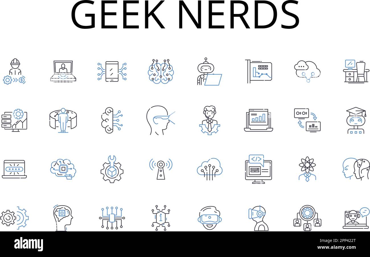Geek Nerds Line Icons Collection Brainiacs Savants Technophiles Intellects Cognoscenti