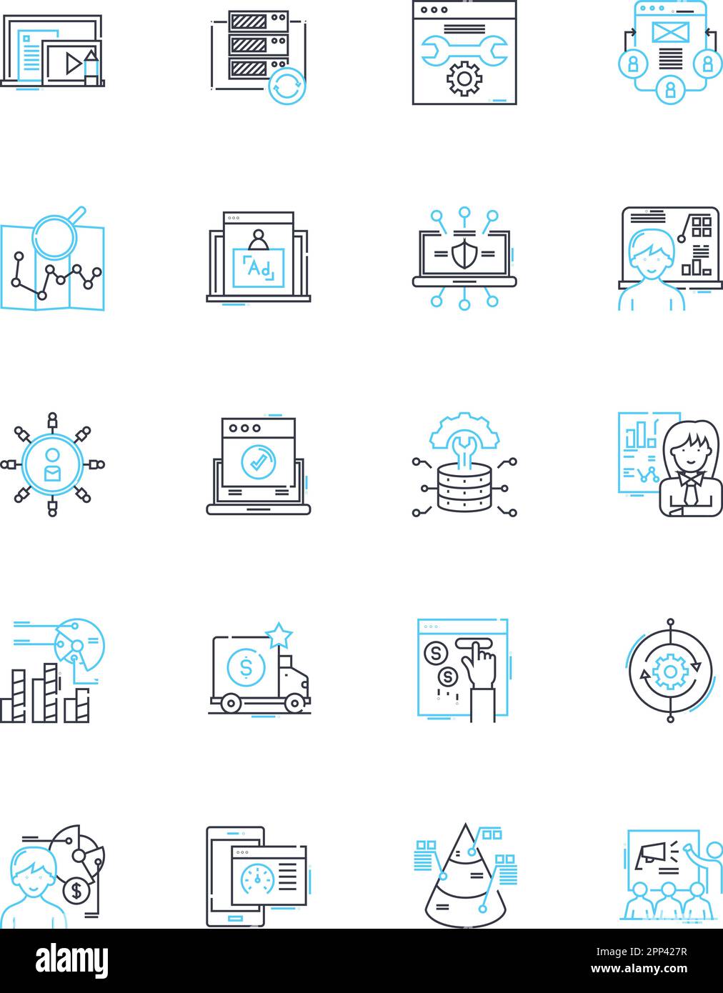 Consumer behavior linear icons set. Decision-making, Psychology, Perception, Attitudes, Loyalty ...