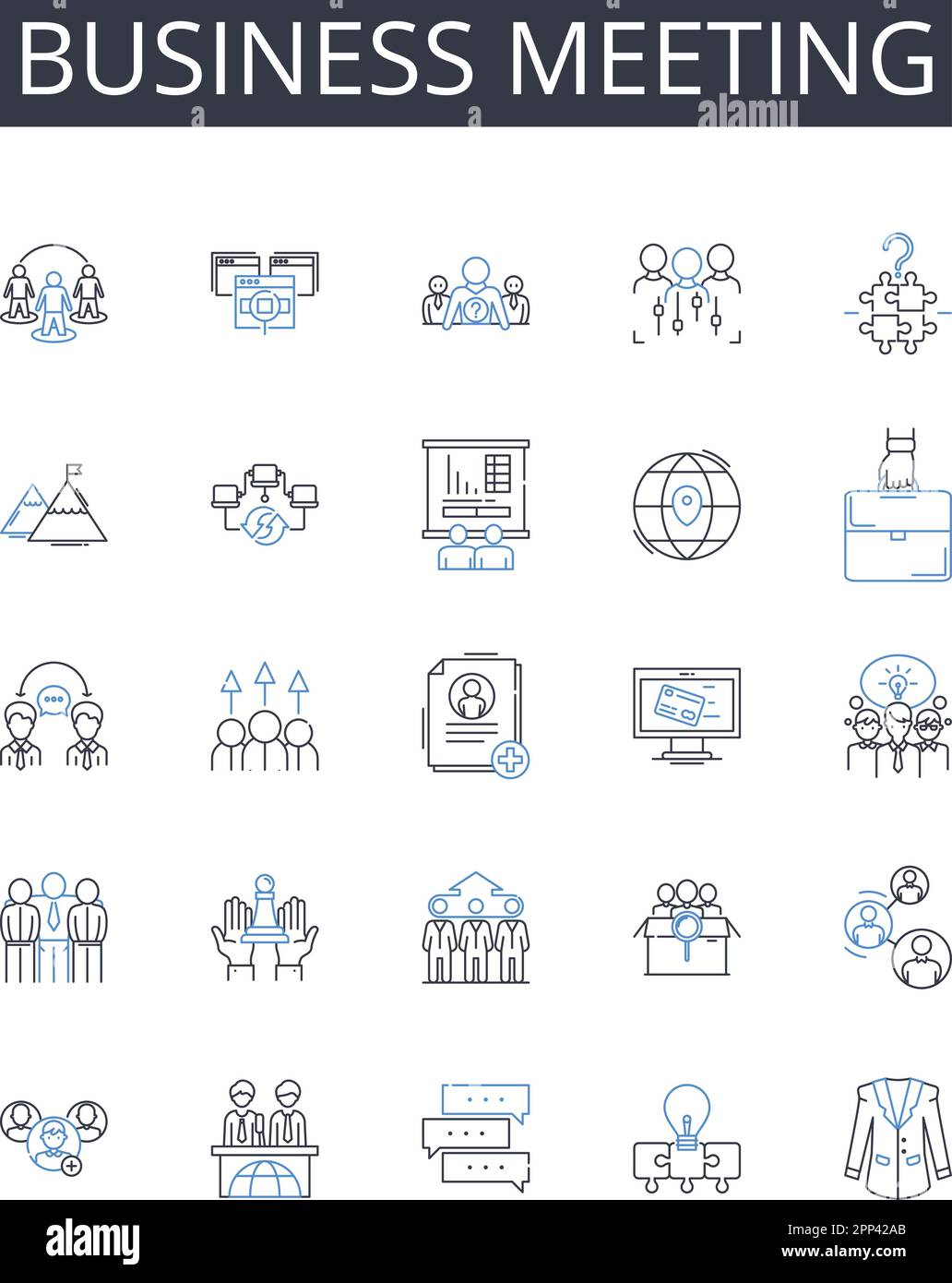 Business meeting line icons collection. Team building, Board meeting, Sales pitch, Conference ...